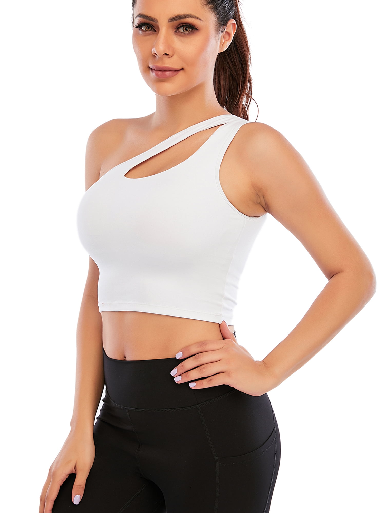 FOCUSSEXY Womens Single Shoulder Sports Bras Workout Yoga Bra Sexy Cute ...