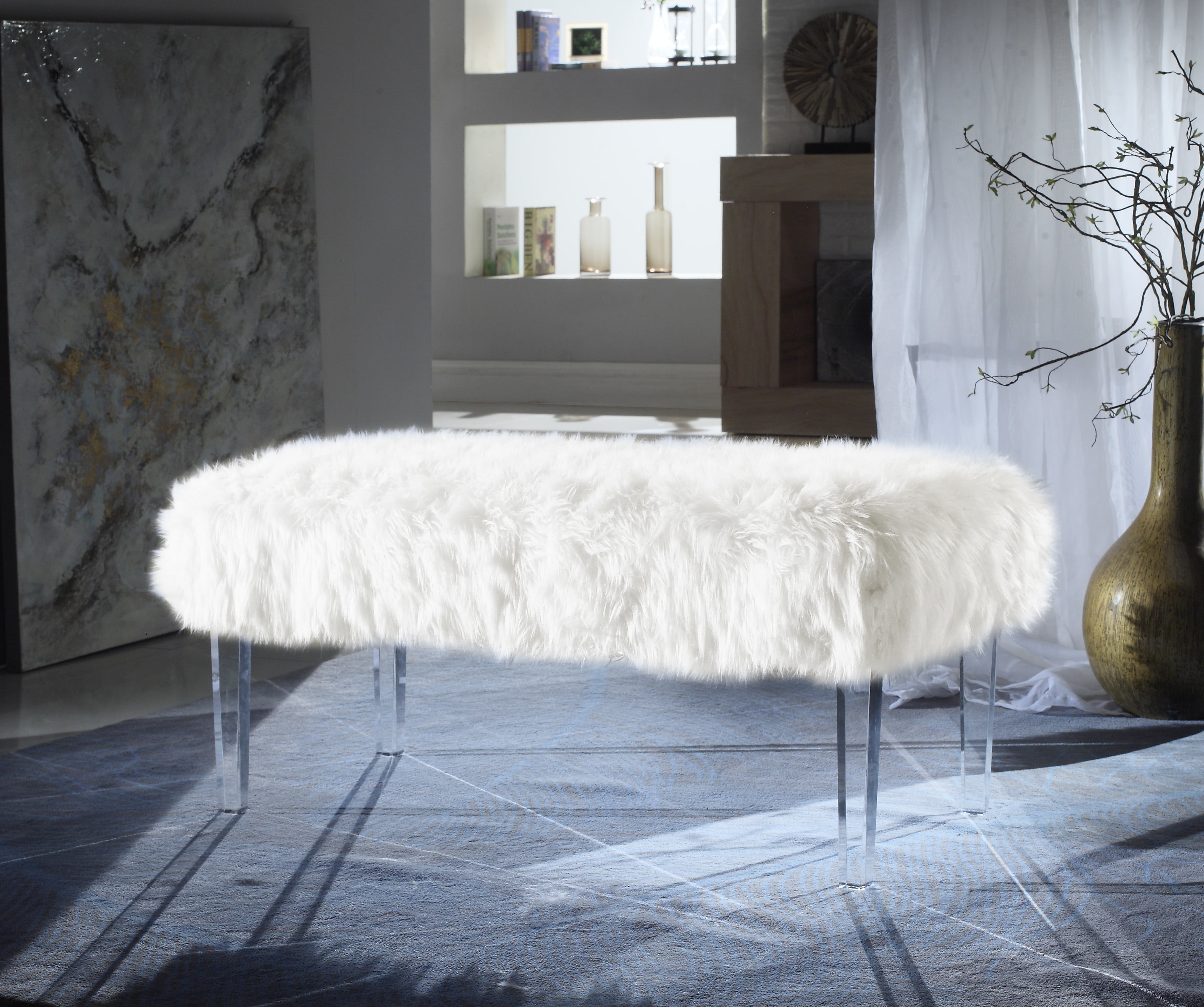 Chic Home Samuel Modern Contemporary Faux Fur Acrylic Leg Bench ...