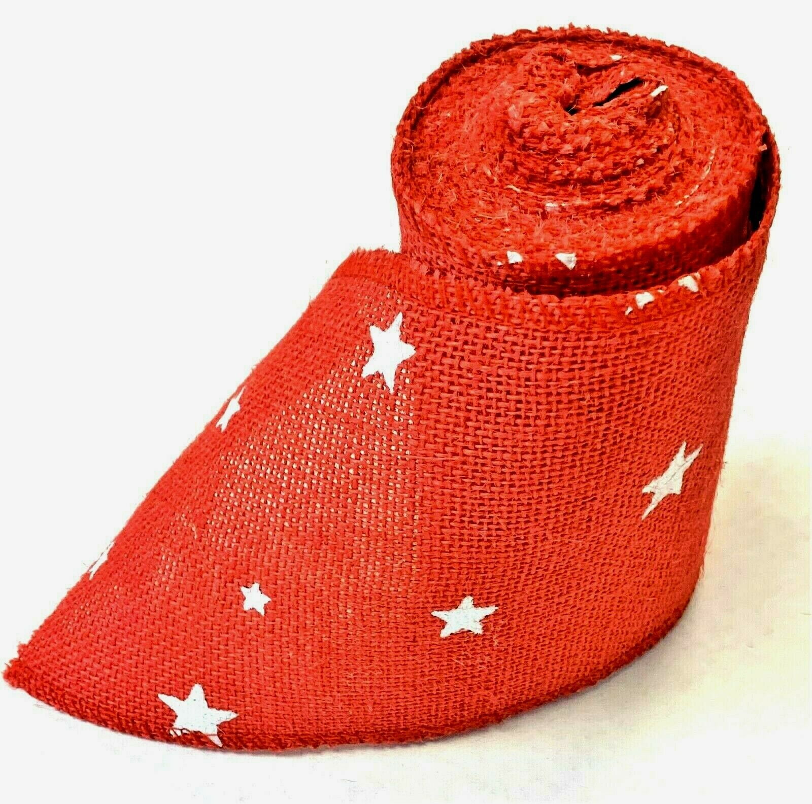 Red Patriotic Burlap Ribbon w/ White Stars Print (5 inch x 5 yards ...