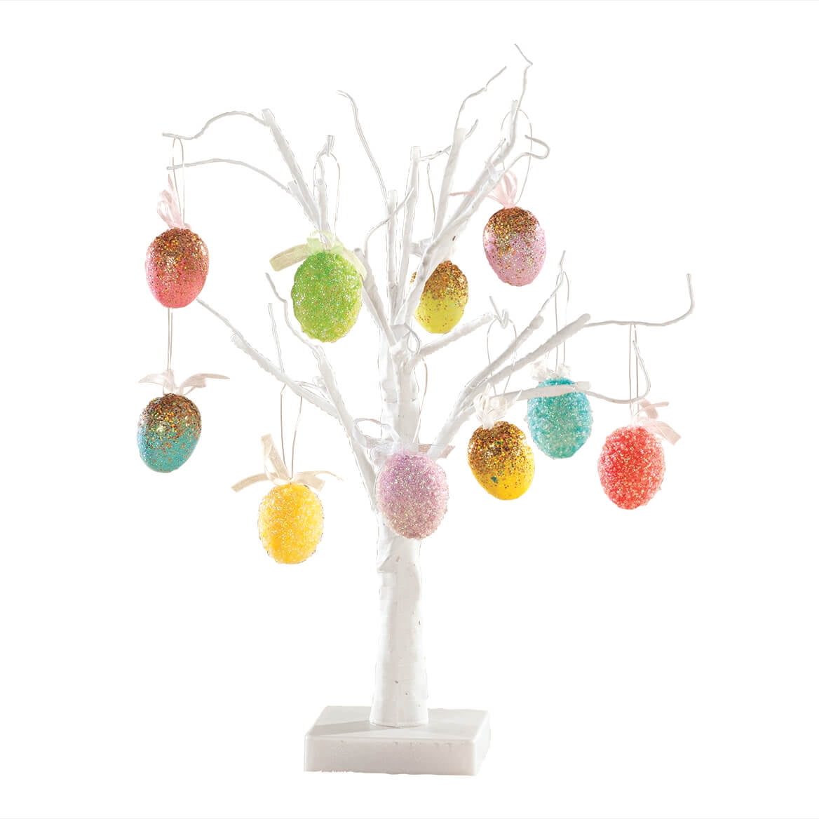 Pre-Lit LED 18” White Wire Tree with Set of 10 Hanging Easter Egg ...