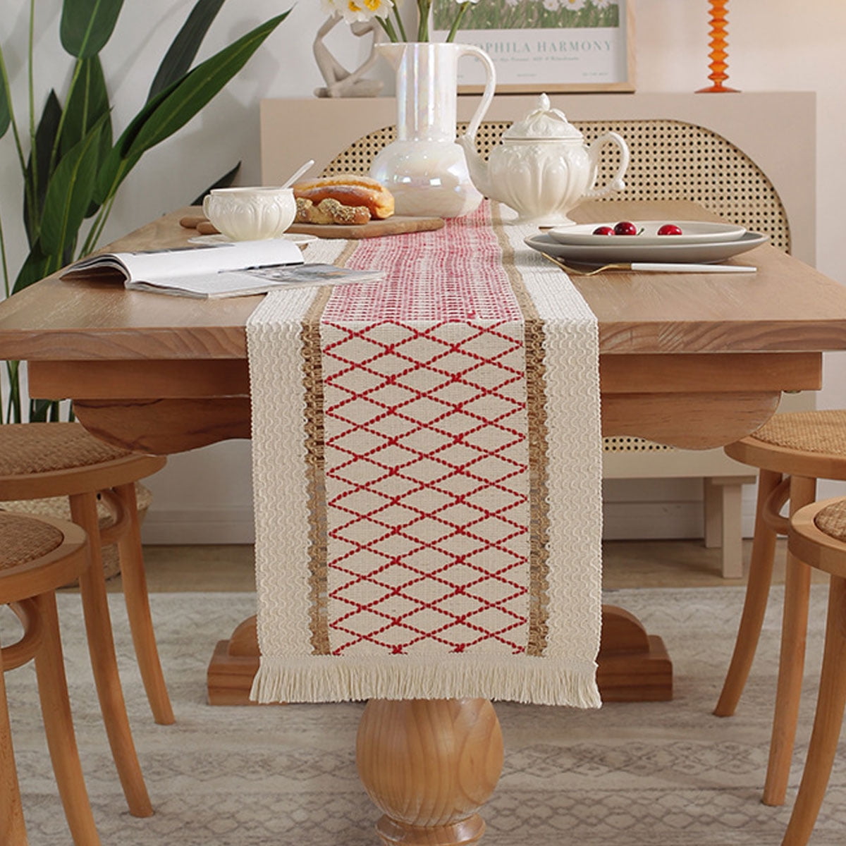 Patchwork burlap table pants Farmhouse style, Country style woven ...