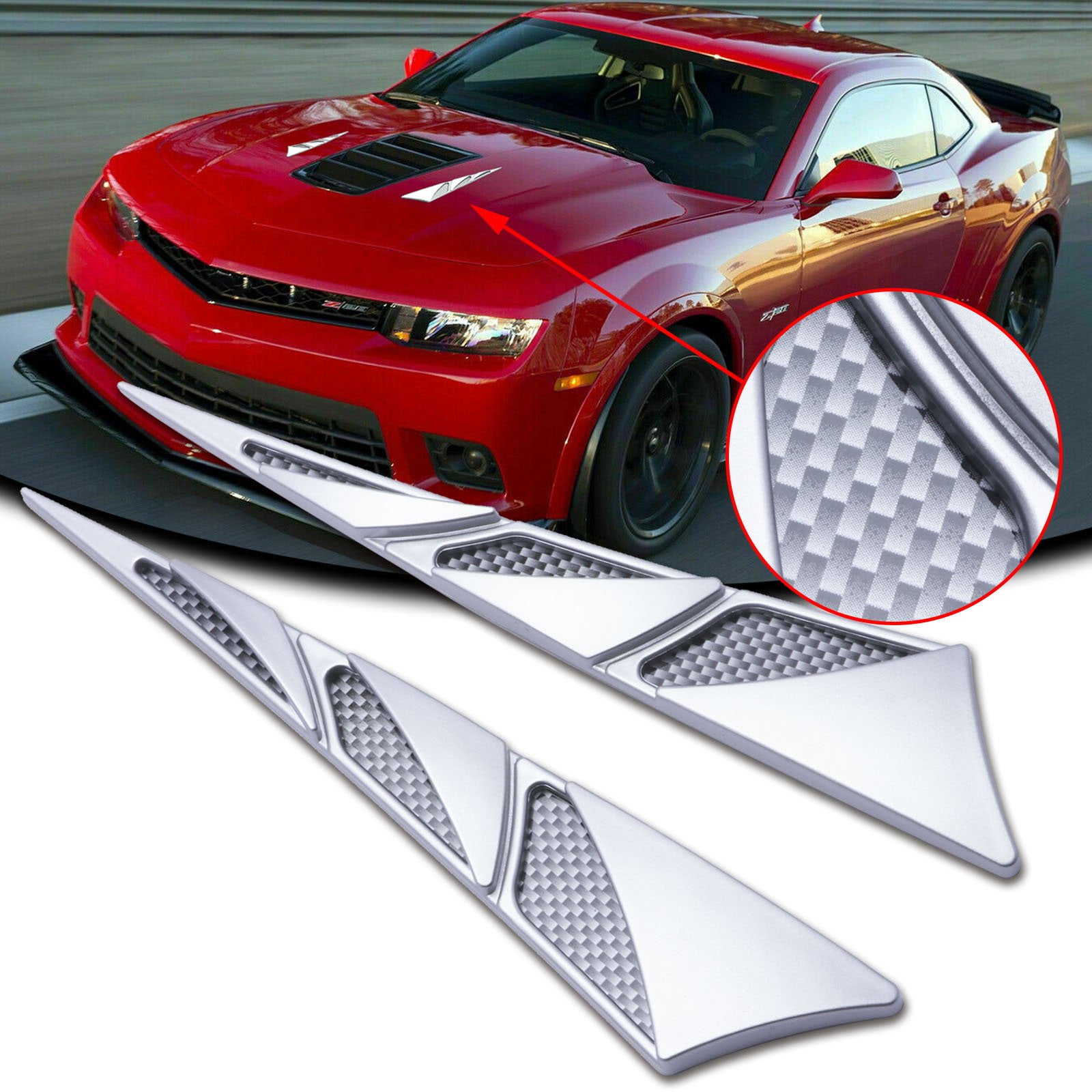 Xotic Tech Silver Racing Style Air Flow Intake Sticker Hood Fender Vent ...