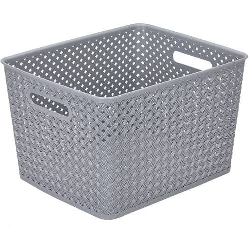 Simplify's Large Resin Wicker Storage Bin in Gray - Walmart.com