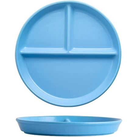 Blue-ceramic Divided Plates Adult Compartment Plate Diet Dinner Plates ...