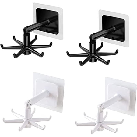 HEIBIN 4 PCS 360°Rotating Folding Hook Self-Adhesive Wall Hooks Kitchen ...