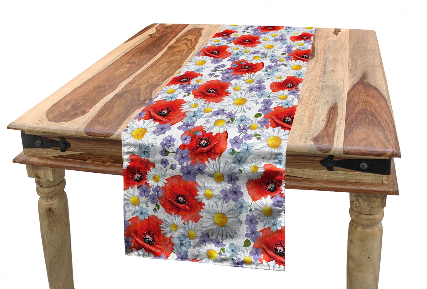 Flower Table Runner, Purple Flowers Poppy and Daisy Summer Nature ...