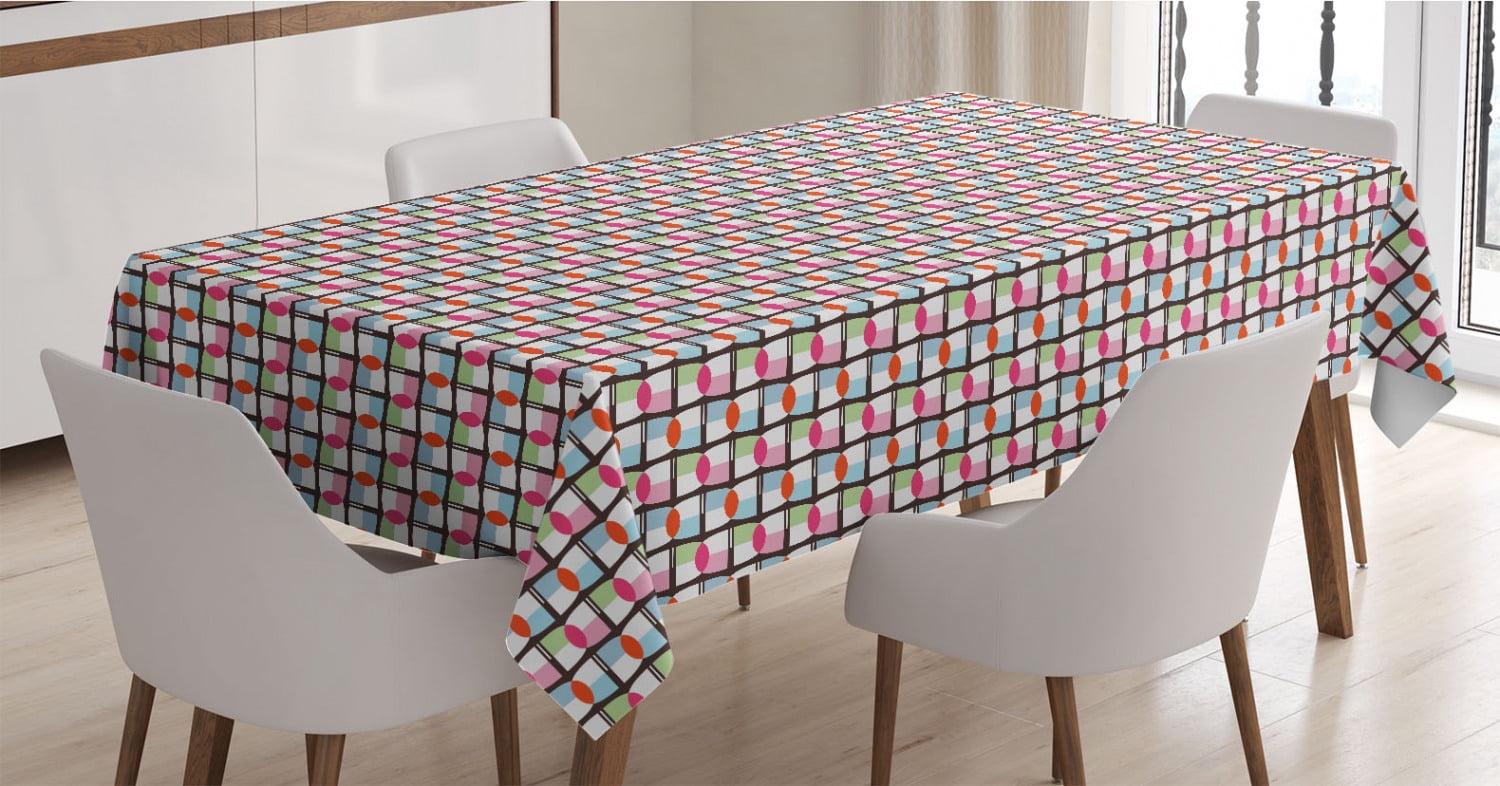 Colorful Tablecloth, Contemporary Grid Geometric Rounds Interlocking ...