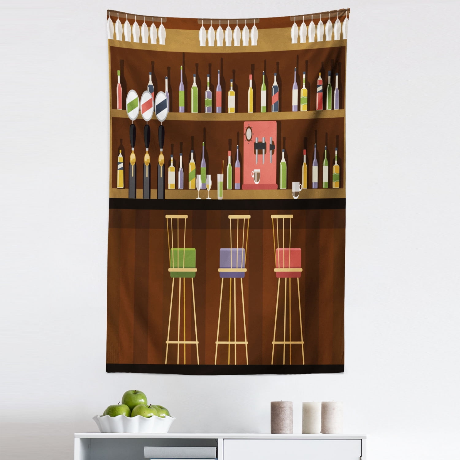 Bar Tapestry, Nightclub Pub Scene Tavern Venue with Alcohol Bottles ...