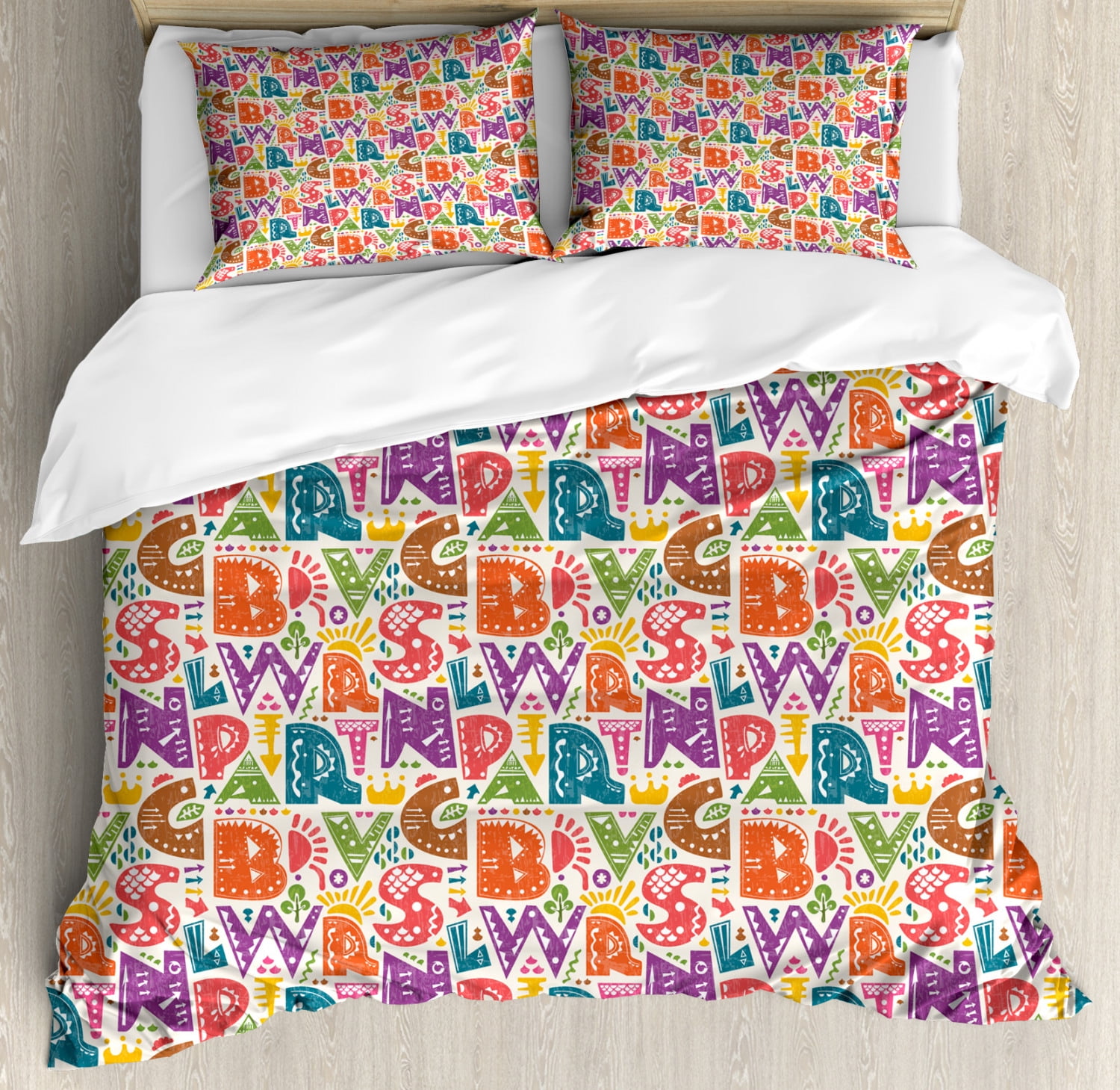 Alphabet Duvet Cover Set King Size, Grunge Funky Style Capital Letters ...