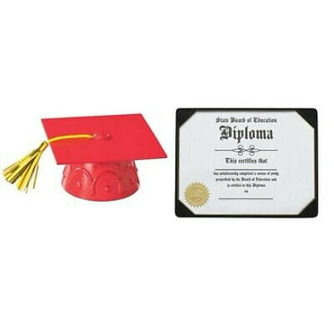 White Mini Graduation Hat Cake Decoration Topper with Sign and Diploma ...