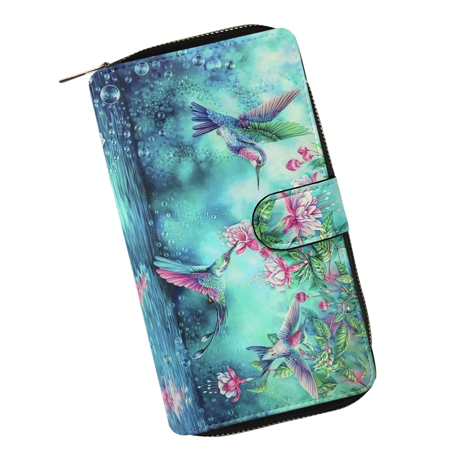 Xoenoiee Vintage Floral Hummingbird Print Women Snap on Wallet Faux ...