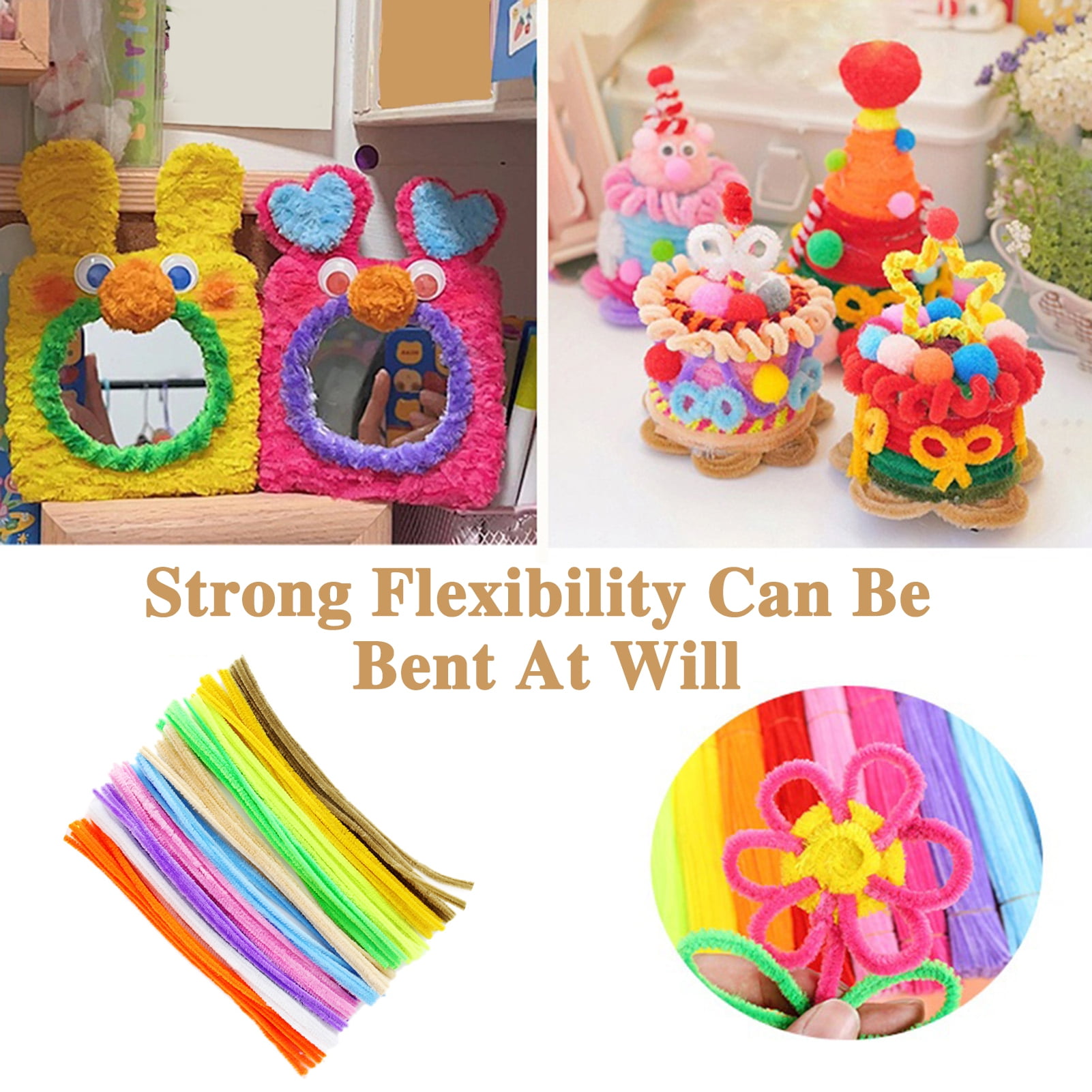 100-Piece Assorted Colors Kids Pipe Cleaners Set - Long Fuzzy DIY Art ...
