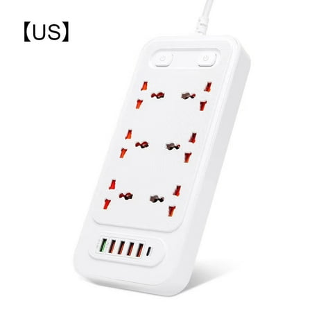 Universal 6-way Power Outlet Strip with USB Ports Flame Retardant ...