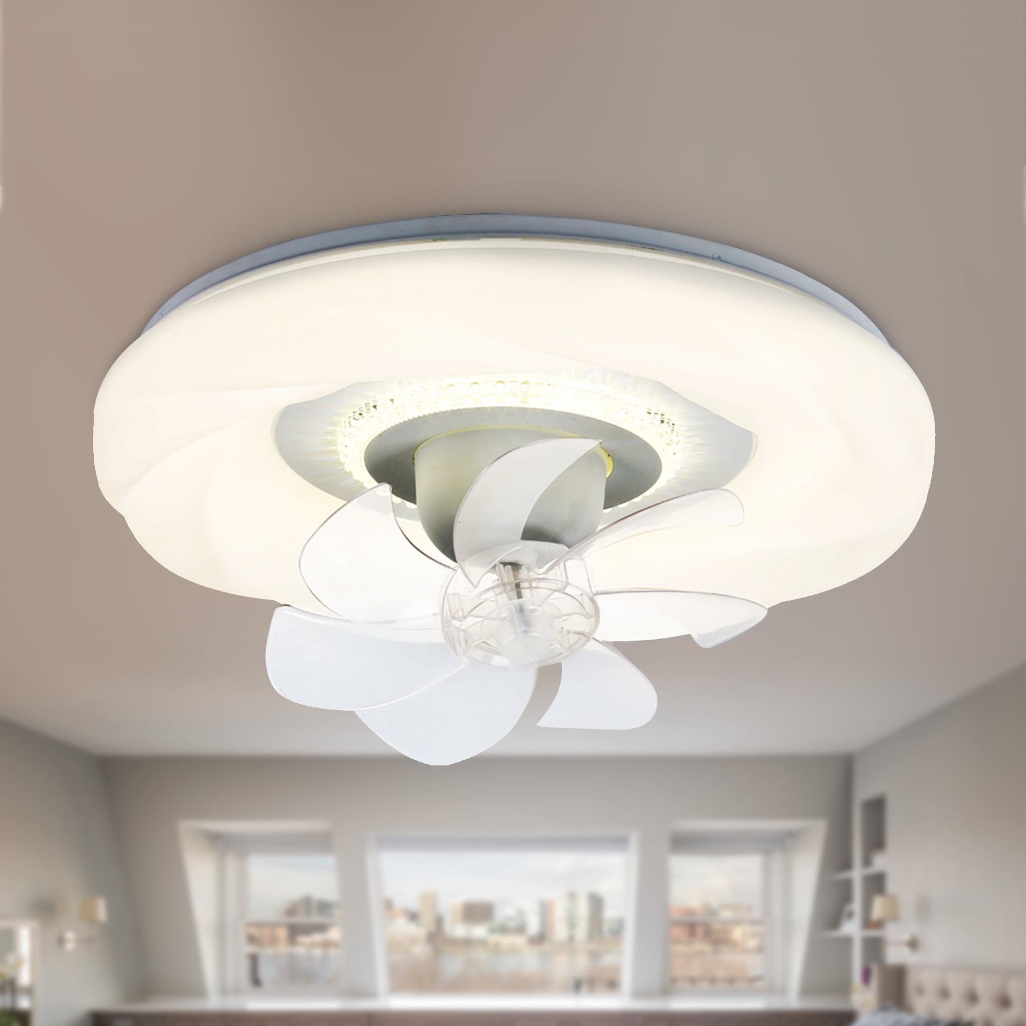 Oaks Aura 18 inch Dual Control Flush Mount Ceiling Fan with Light-360 ...