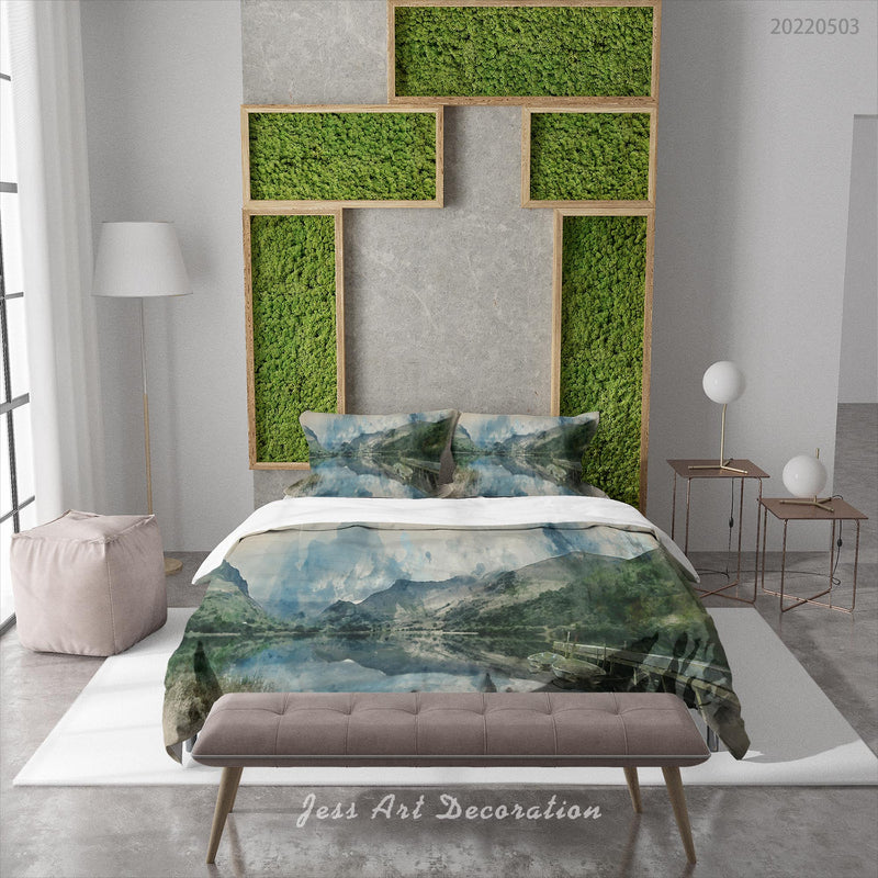3D Mountain Sea Ship Wooden Trestle Quilt Cover Set Bedding Set Duvet ...