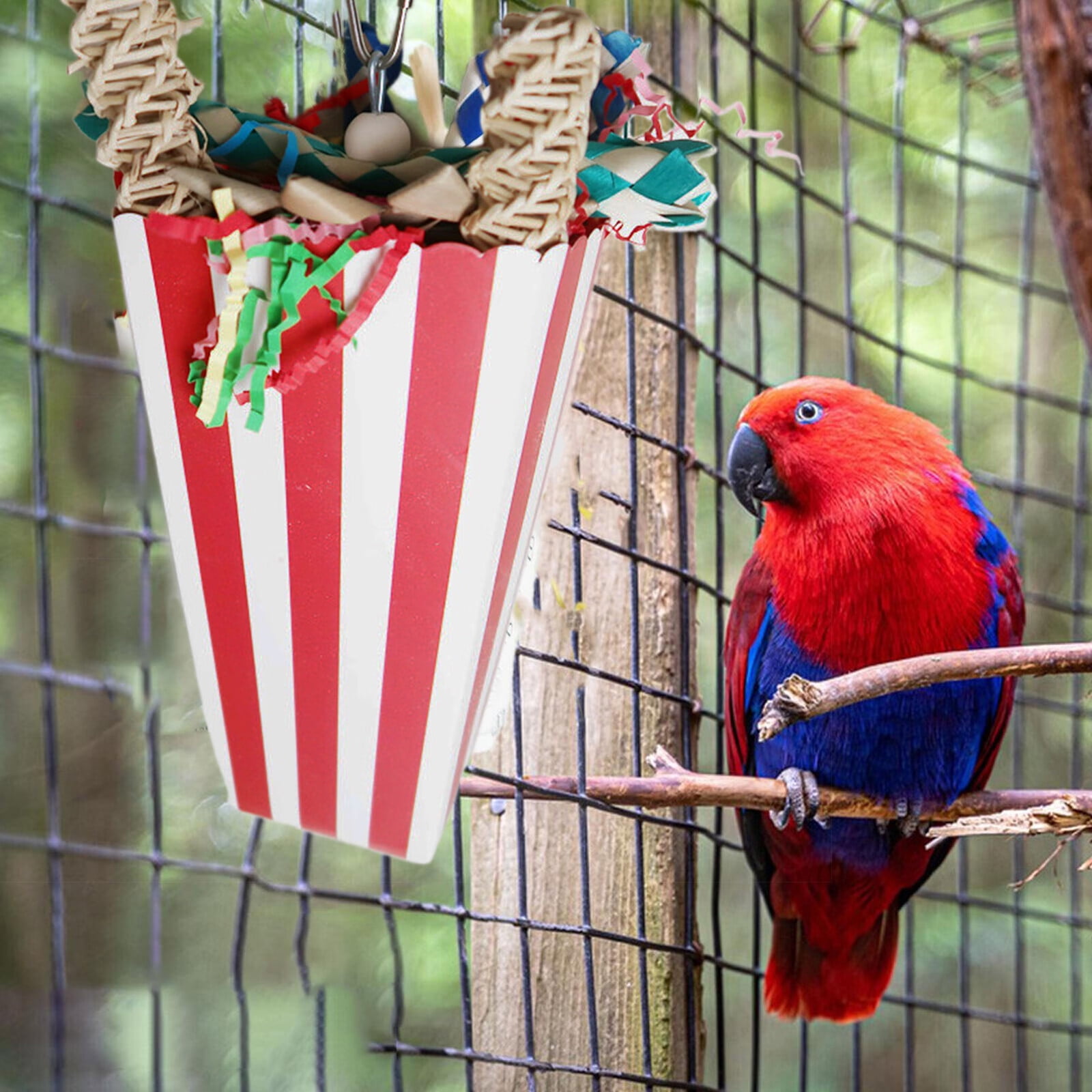 Difost Bird Chewing Toy - Parrot Cage Bite Toys Snack Bucket Wooden ...