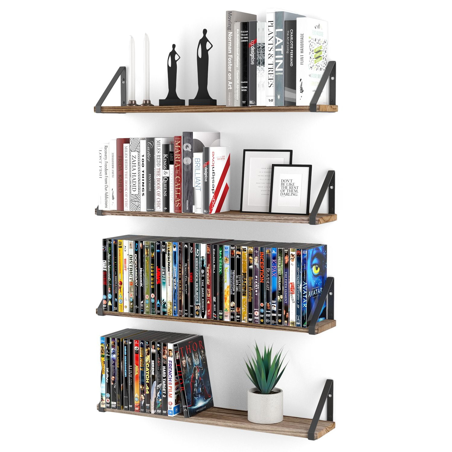 Wallniture Ponza Wooden Book Mounted Rustic Floating Shelves, 17 inch ...