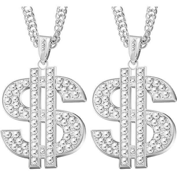 2 Pieces Gold/Silver Plated Chain for Men with Dollar Sign Pendant ...