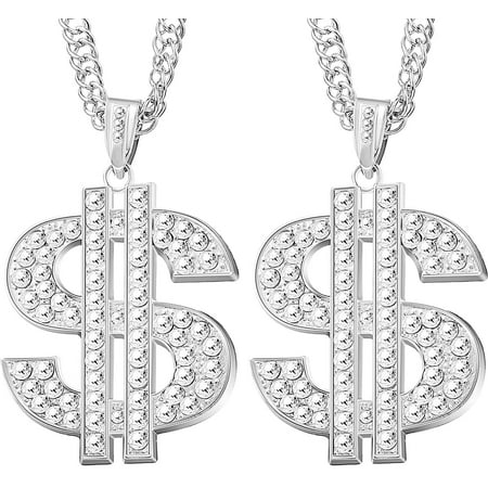 2 Pieces Gold/Silver Plated Chain for Men with Dollar Sign Pendant ...