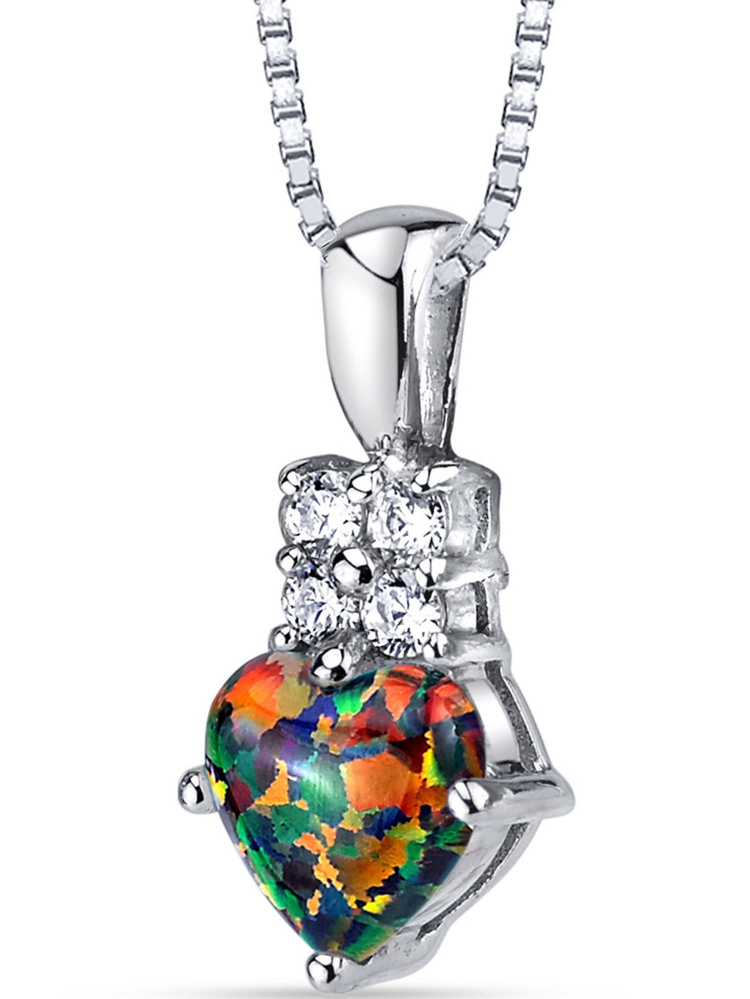 1 ct Heart Shape Created Black Opal Pendant Necklace in Sterling Silver ...