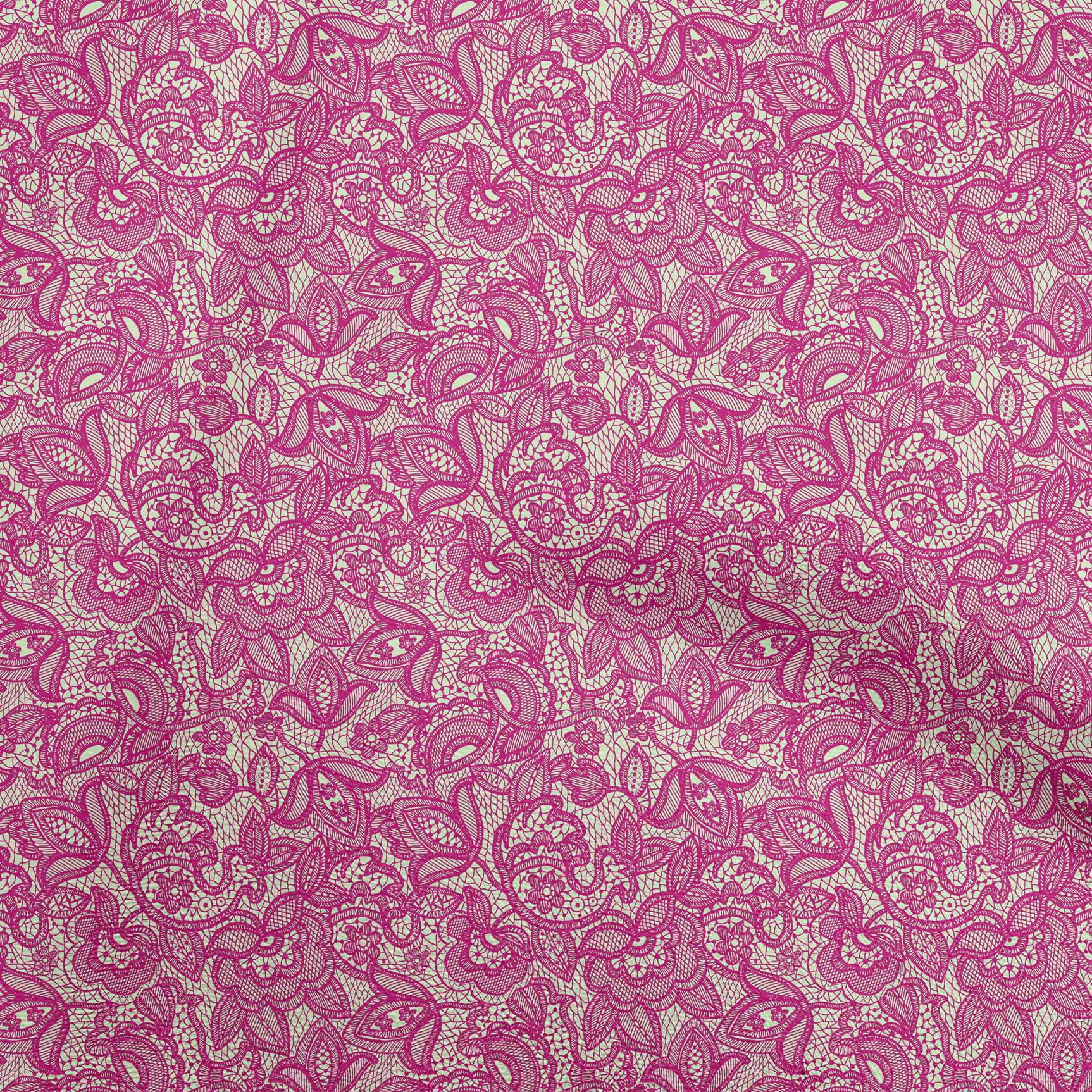 oneOone Cotton Poplin Twill Pink Fabric Lace Floral Dress Material ...