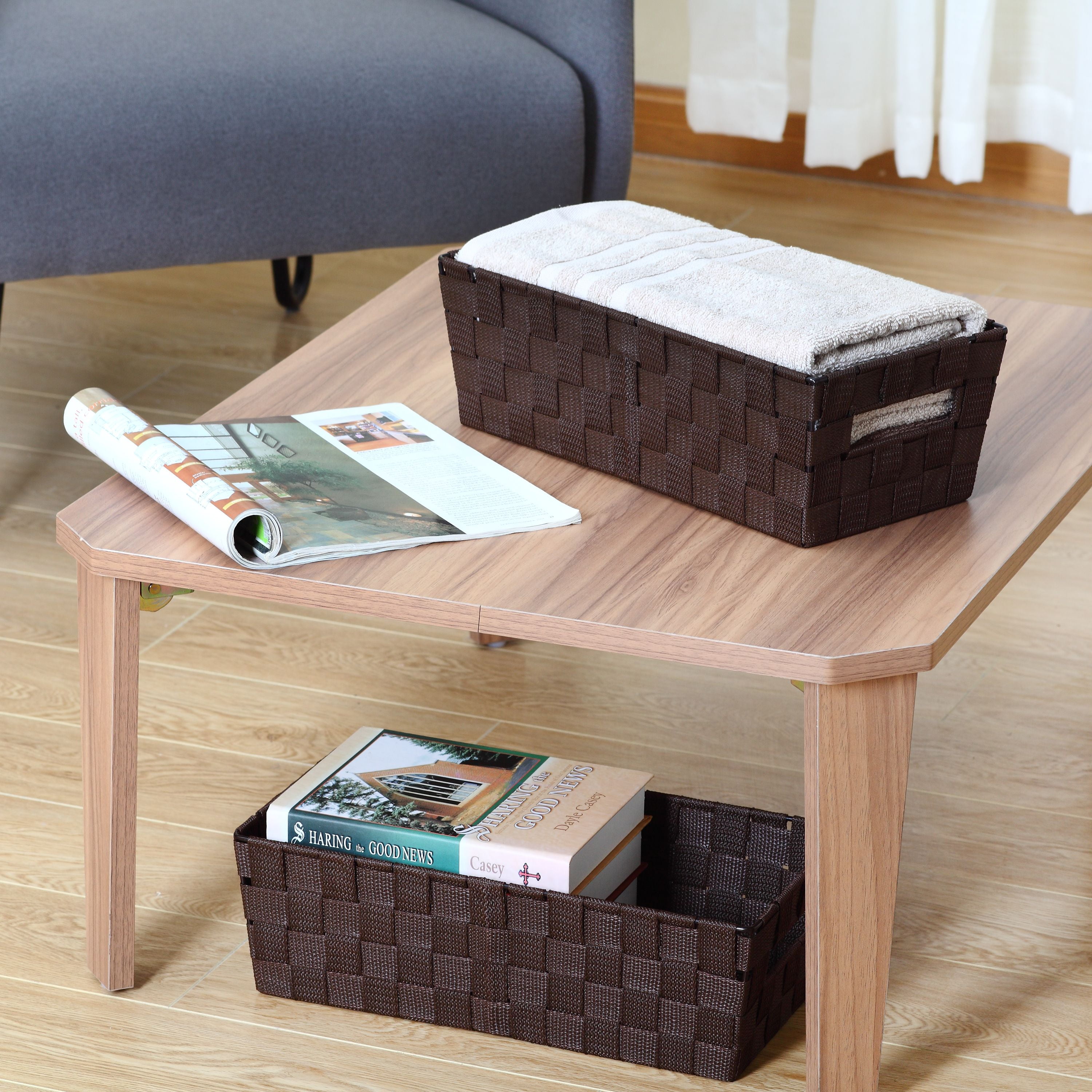 Mainstays Small Brown Nylon Woven Basket Set with Handles, 2 Piece ...