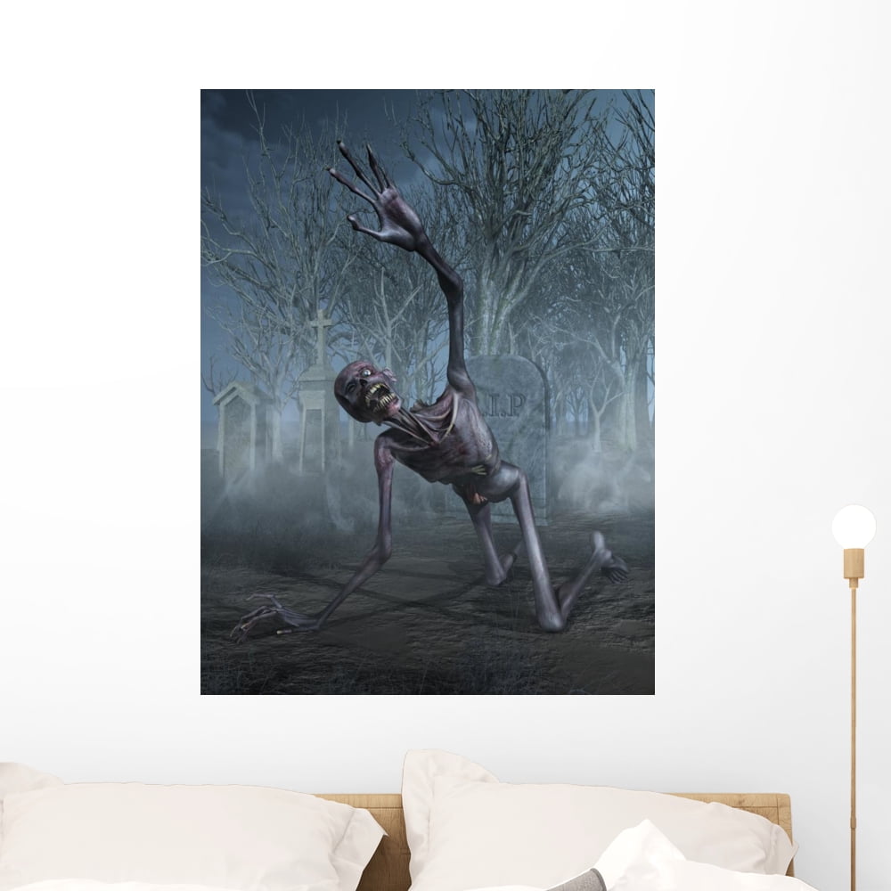 Shrieking Zombie Graveyard 3D Wall Mural by Wallmonkeys Peel and Stick ...