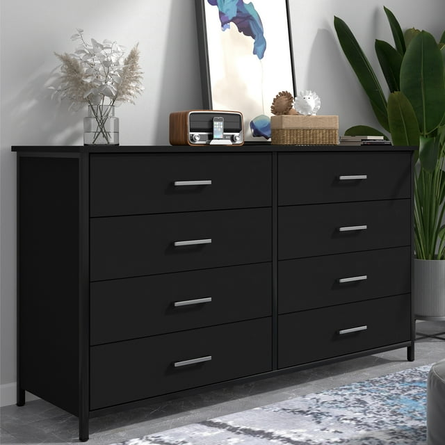 IKENO Industrial Style 8 Drawer Dresser, Black, Room Home Furniture ...