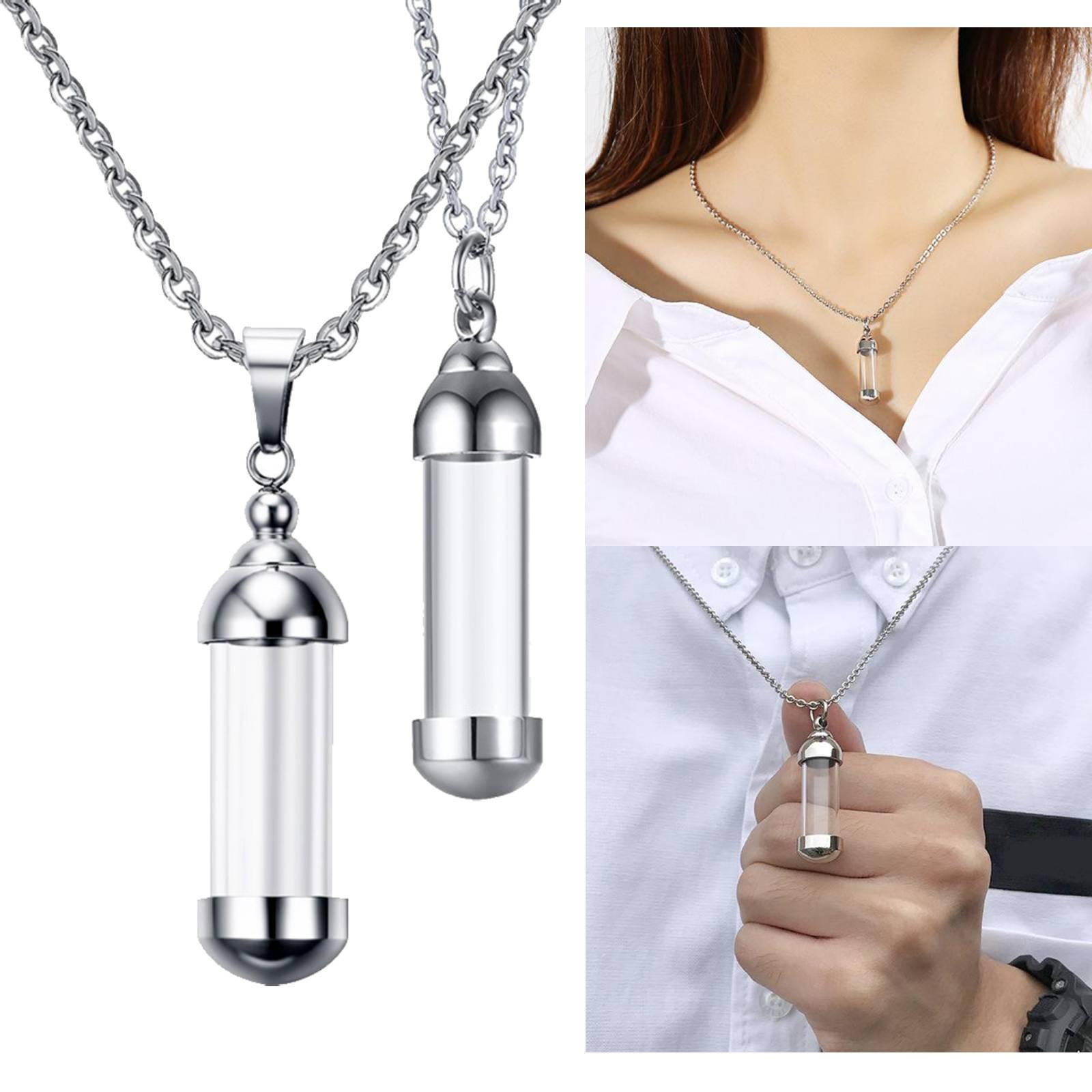 2pcs Glass Locket Cylinder Cremation Urn Necklaces Hair Container ...