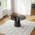 POVISON 59.06" Modern Black Round Dining Table For 6, Tempered Glass ...
