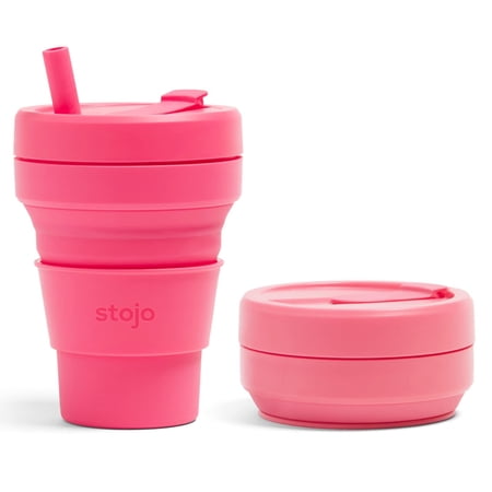 STOJO collapsible Travel cup With Straw - Peony, 16oz 470ml - Reusable ...