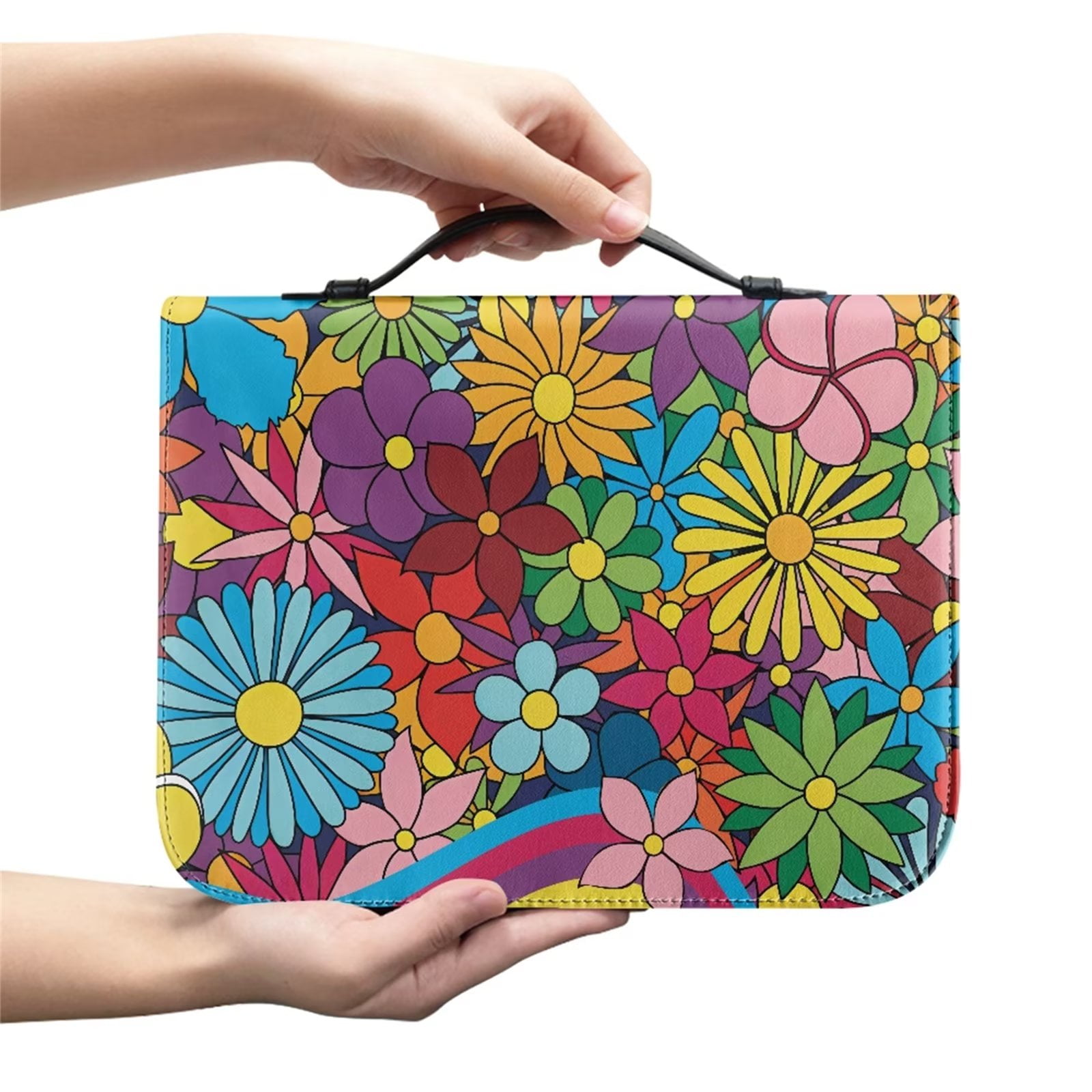 Renewold Hippy Boho Flower Mandala PU Leather Bible Case Protective Book Case Size L Handbag ...