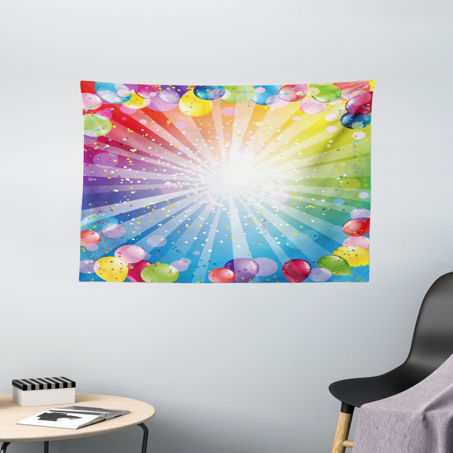 Birthday Decorations Tapestry, Festive Striped Backdrop with Balloons ...