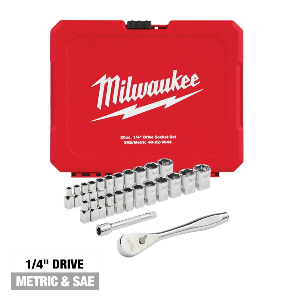 Milwaukee 1/4" Drive Metric And Sae Ratchet/socket 25Pc Set With Four ...