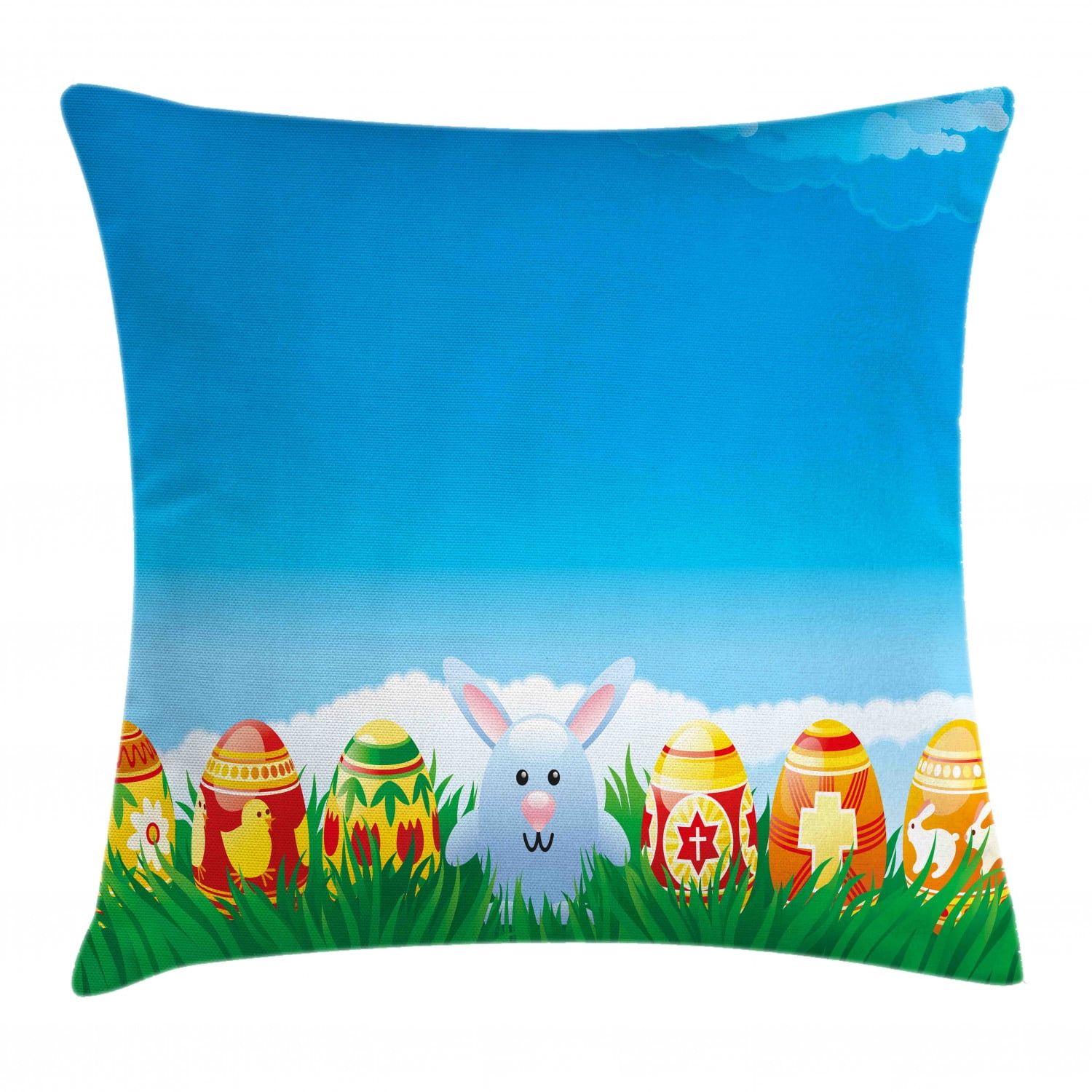 Easter Bunny Throw Pillow Cushion Cover, Cute Cartoon Illustration of ...