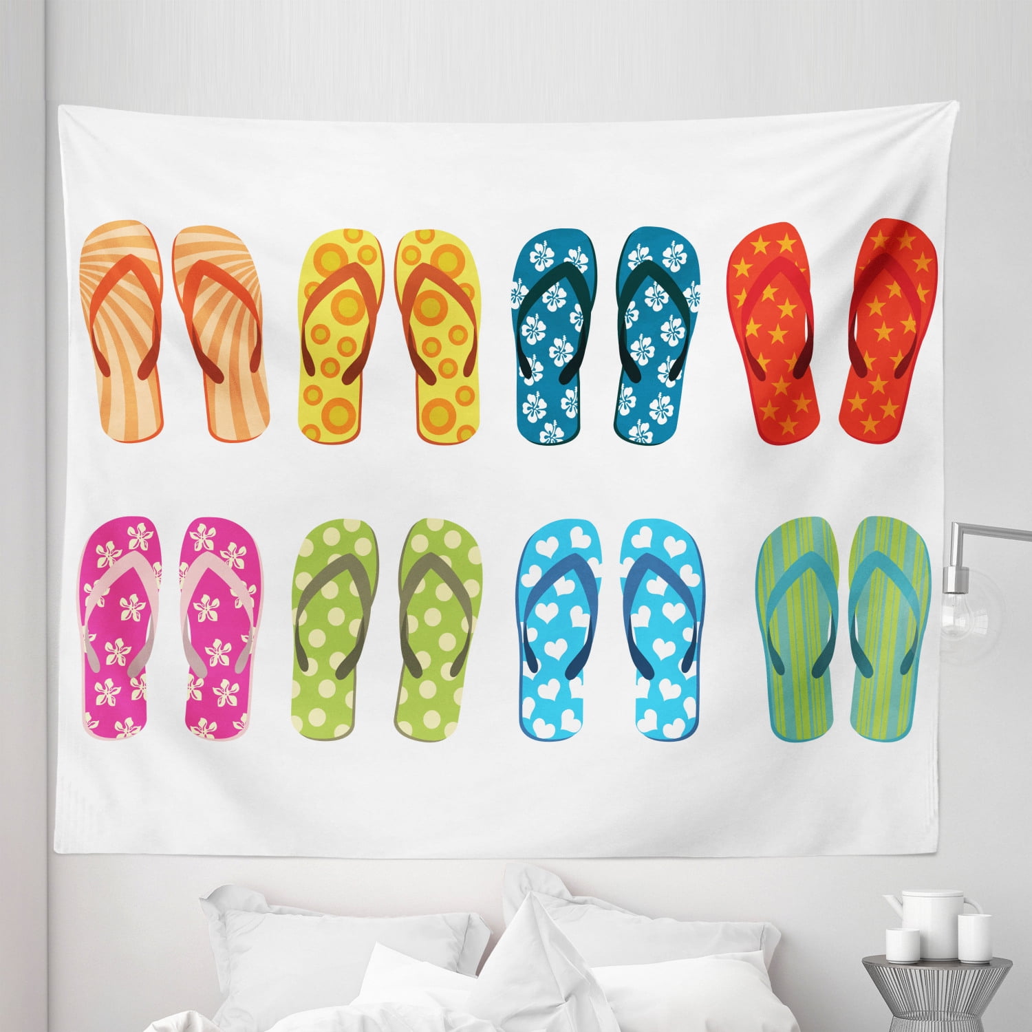 Summer Tapestry, Holiday Themed Slippers with Hearts Dots and Stars ...