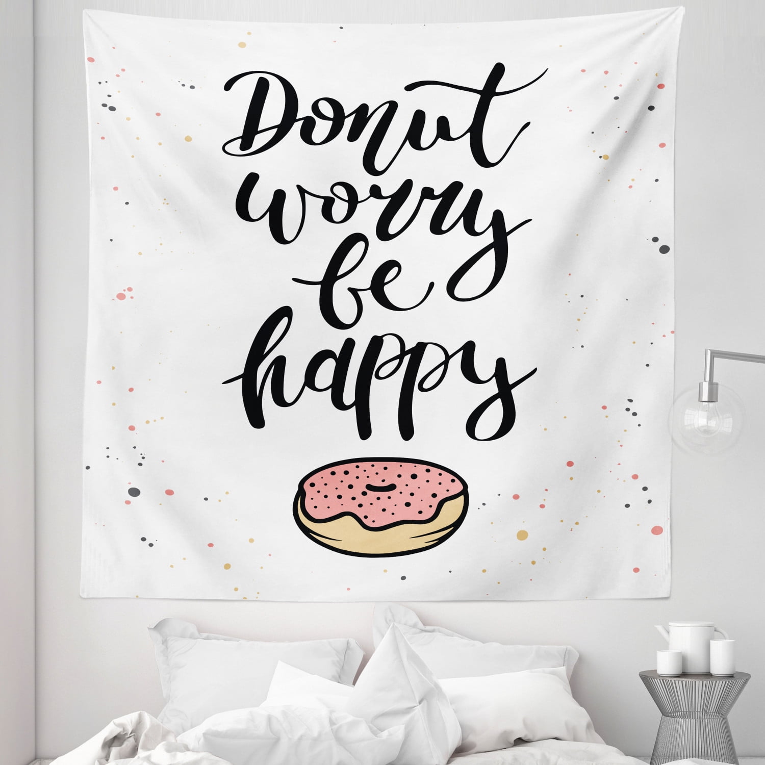Be Happy Tapestry, Donut Worry Humorous Words the Sugary Glazed Desert ...