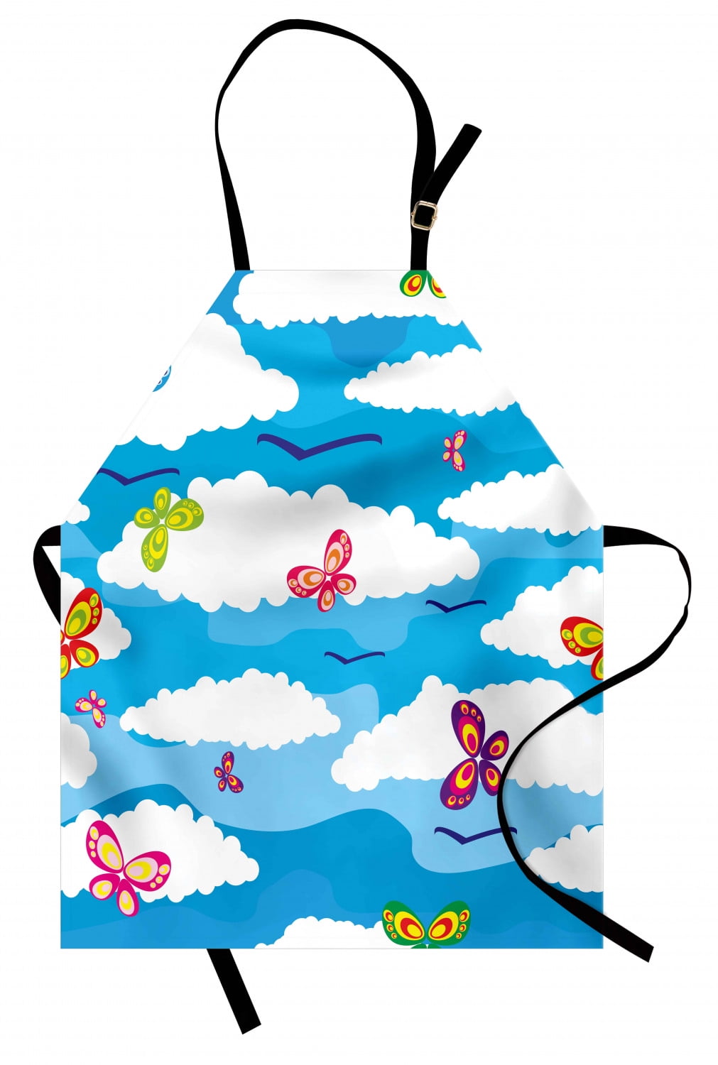 Spring Apron Fluffy Clouds and Colorful Butterflies Flying in the Air ...