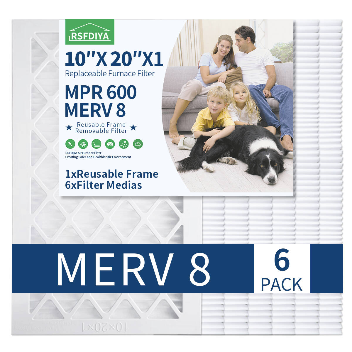 RSFDIYA Air Filter 10x20x1, 6-Pack MERV8 MPR 600 HVAC AC Furnace ...