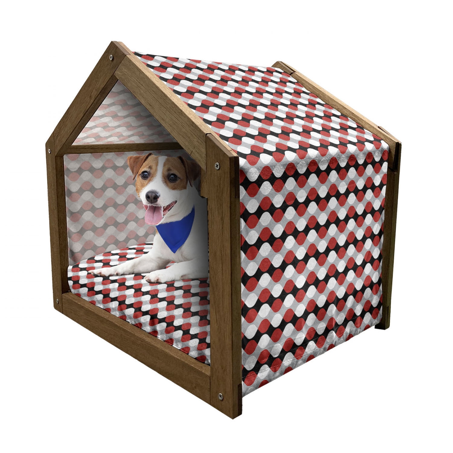 Geometric Pet House, Curved Lines with Bicolor Oval Shapes Abstract ...