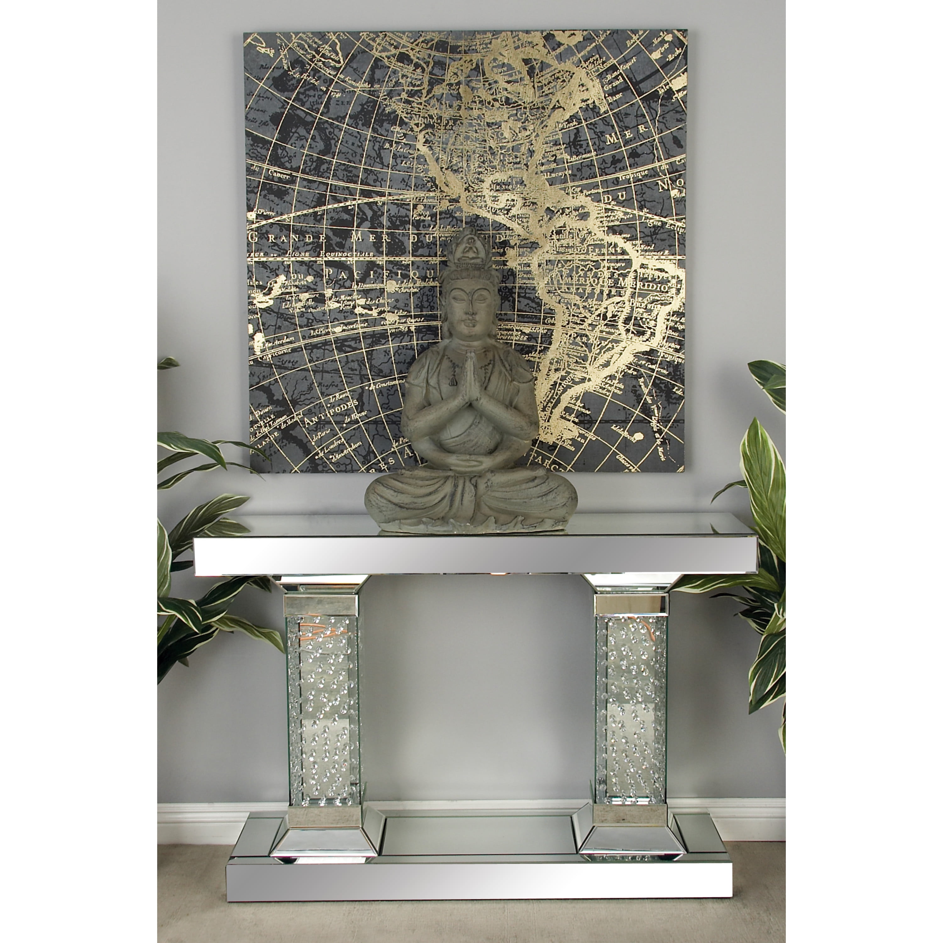 DecMode 42" x 31" Silver Wood Beveled Mirrored Console Table with ...