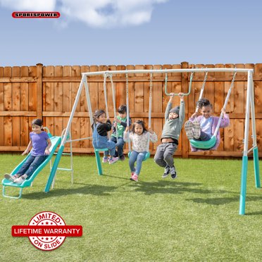 Sportspower Arcadia Kids Outdoor Playground Swing Set with Trapeze, 2 ...