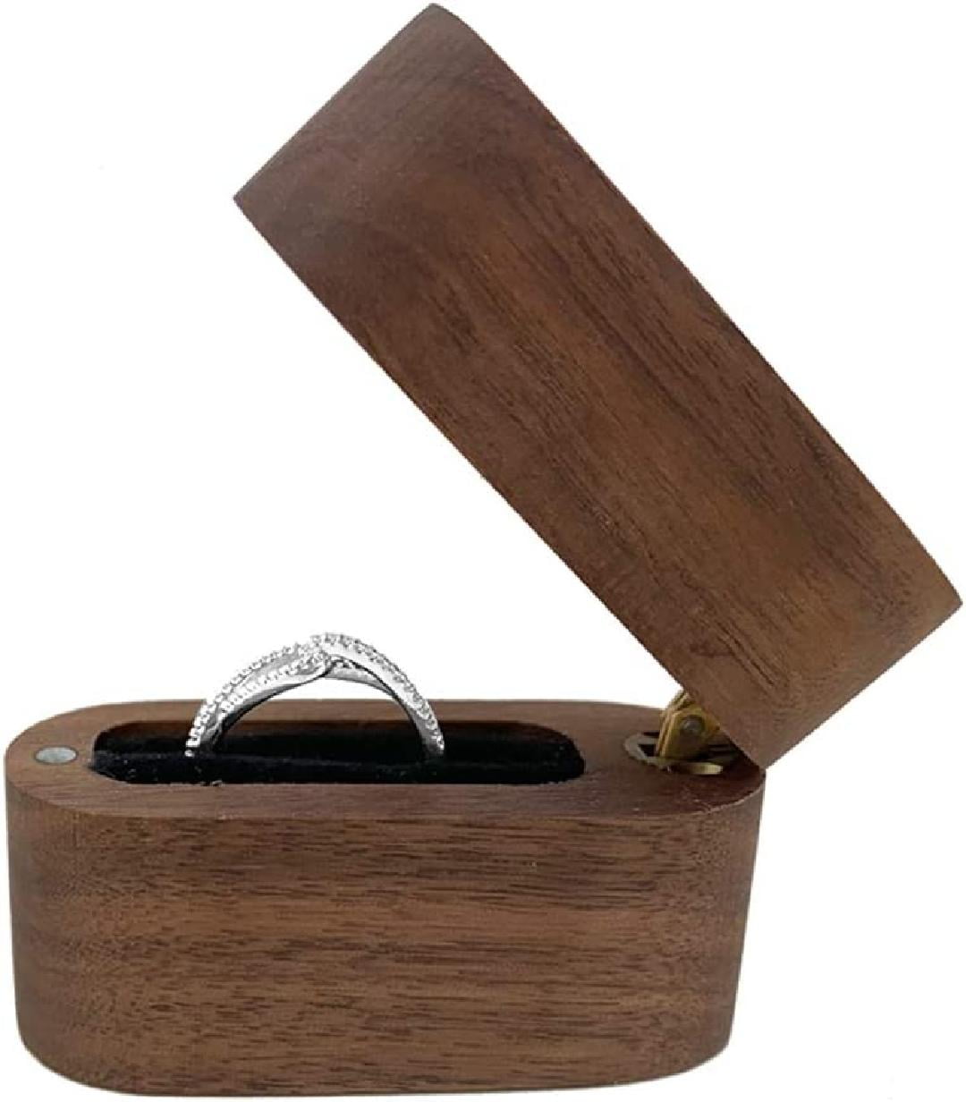 Walnut Wood Ring Box Engagement Ring Box Wood Proposal Wedding Ring Box ...