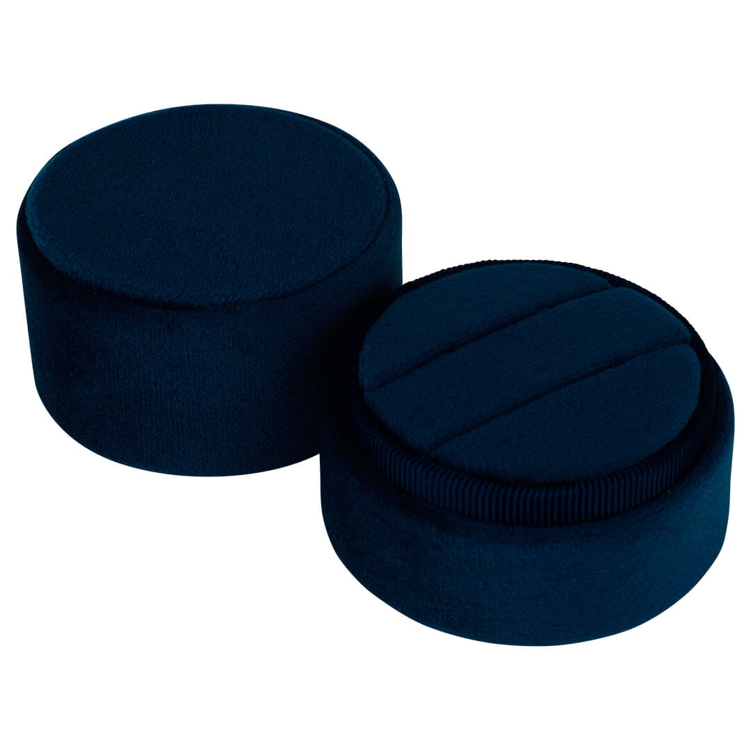 Koyal Wholesale Round Velvet Ring Box Navy Blue Double Ring Slot koyal-wholesale-round-velvet-ring-box-navy-blue-double-ring-slot