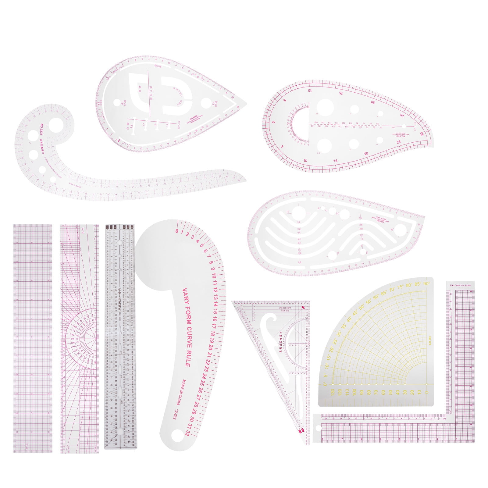 Juego de reglas de costura Regla de medición multifuncional Juego de ...