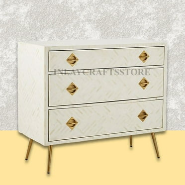 LAKECITY ARTS Bone Inlay Checker Board Design 4 Drawers Chest Black ...