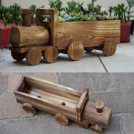 Plant Pots Living Room Retro Flower Train Shaped Bonsai Wooden ...
