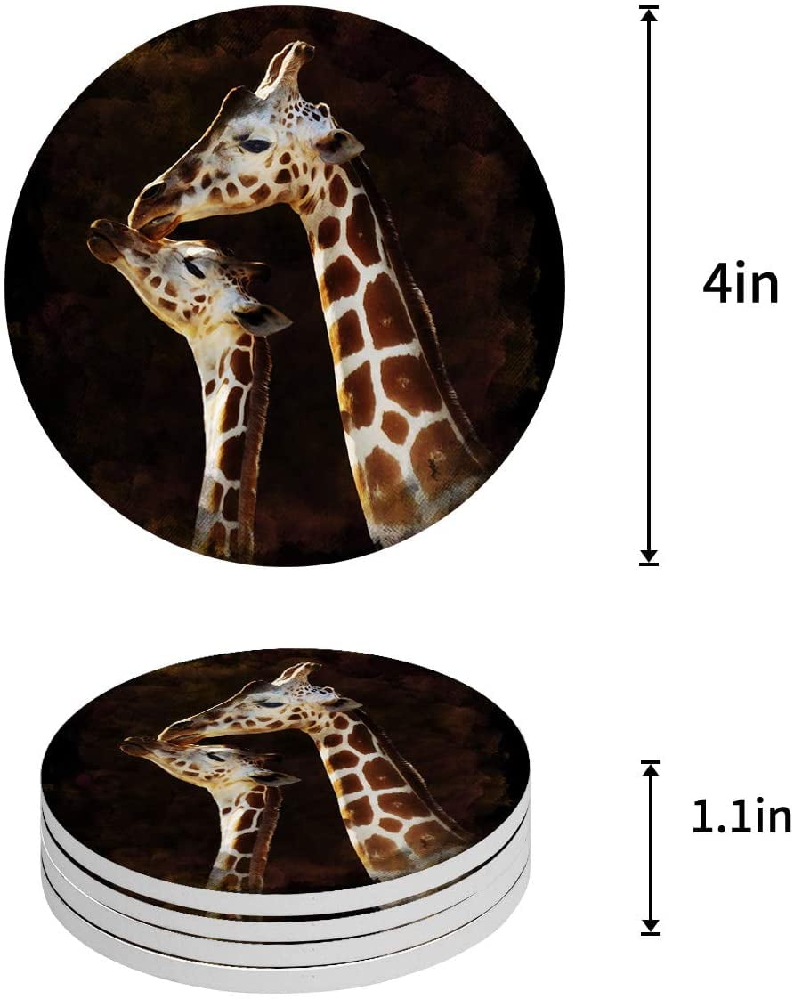 FMSHPON Giraffe Set of 6 Round Coaster for Drinks, Absorbent Ceramic ...