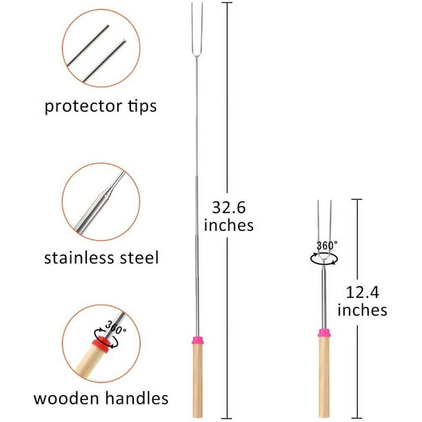 Marshmallow Roasting Sticks, Smores Skewers Telescoping Rotating Forks Set of 8 Hot Dog Fire Pit ...