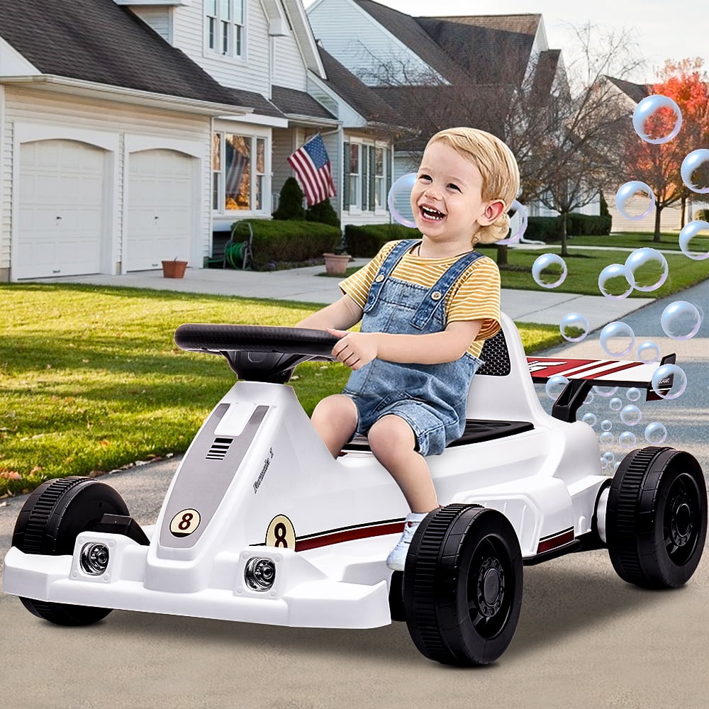 BTMWAY White Kids Go Kart, 6V Outdoor Ride On Toy for Boys, Battery ...
